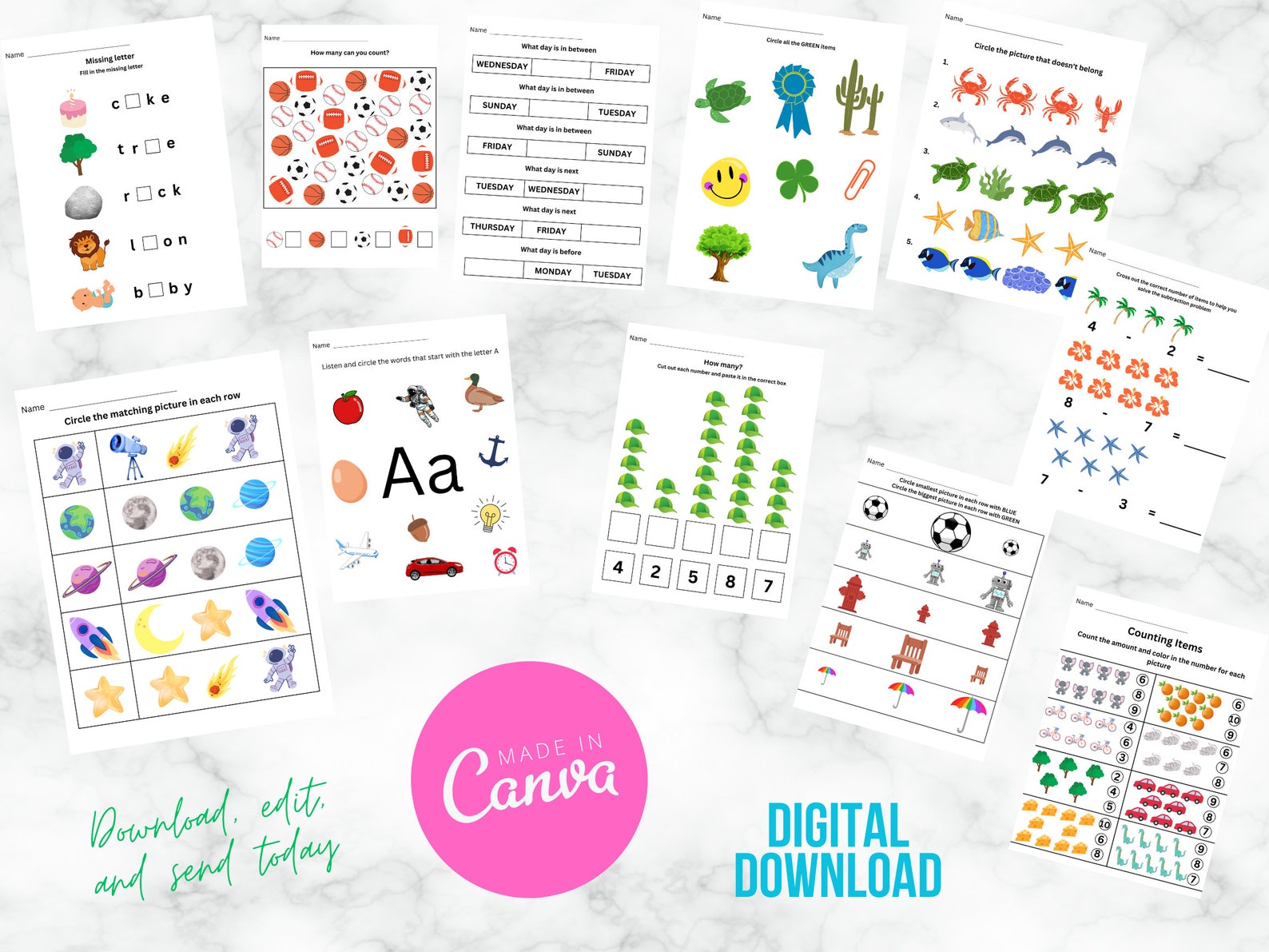 Pre-school, Prek, Kindergarten Learning Activity Counting, Alphabet ...