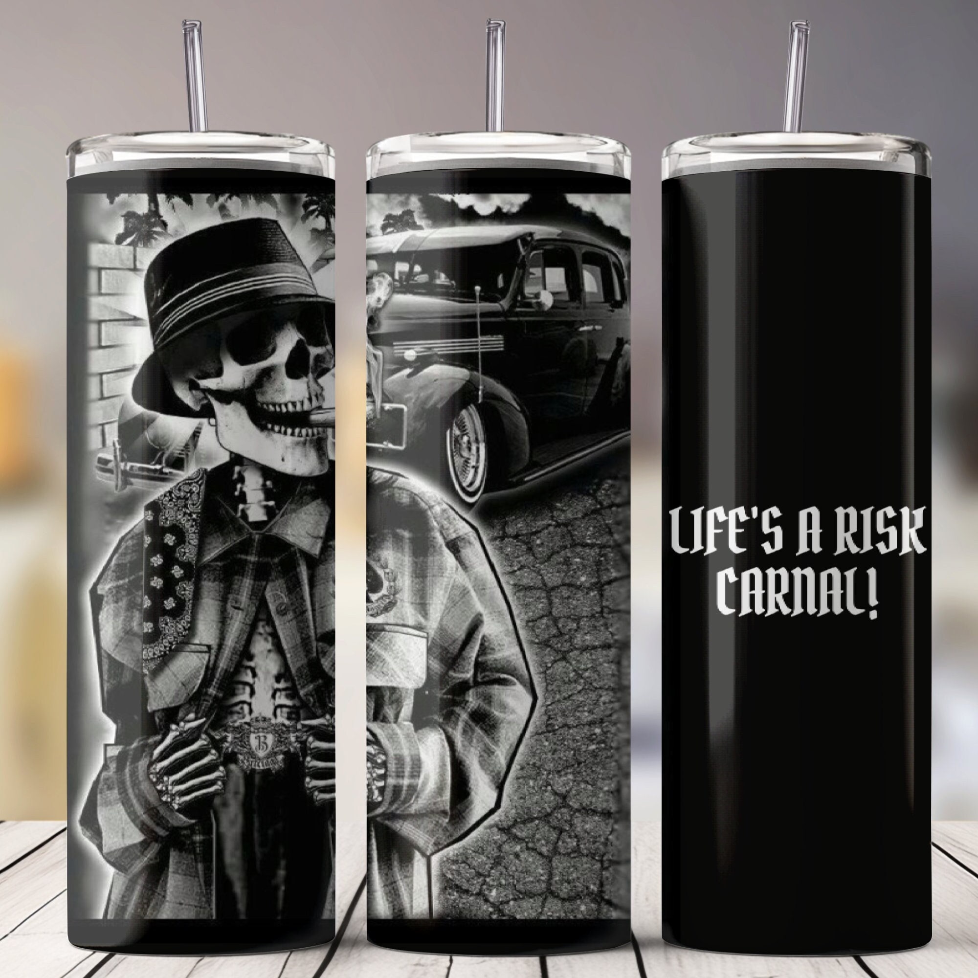 Life's a Risk Carnal Skull Cholo | Latino Culture Sublimation Tumbler ...