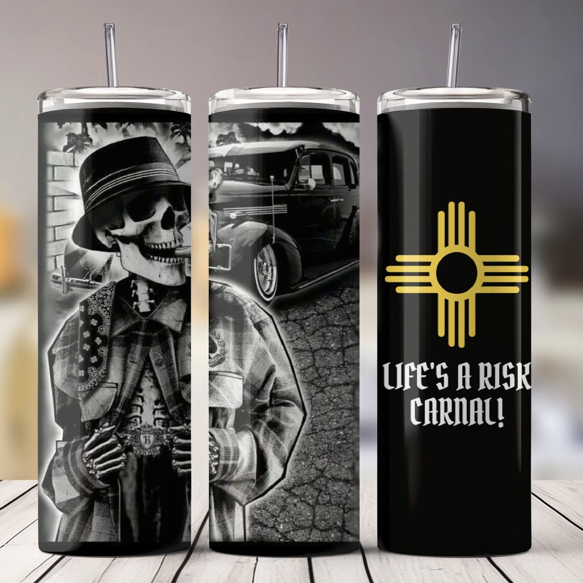 NM Zia Carnal Skull Cholo | Latino Culture Sublimation Tumbler Wrap ...