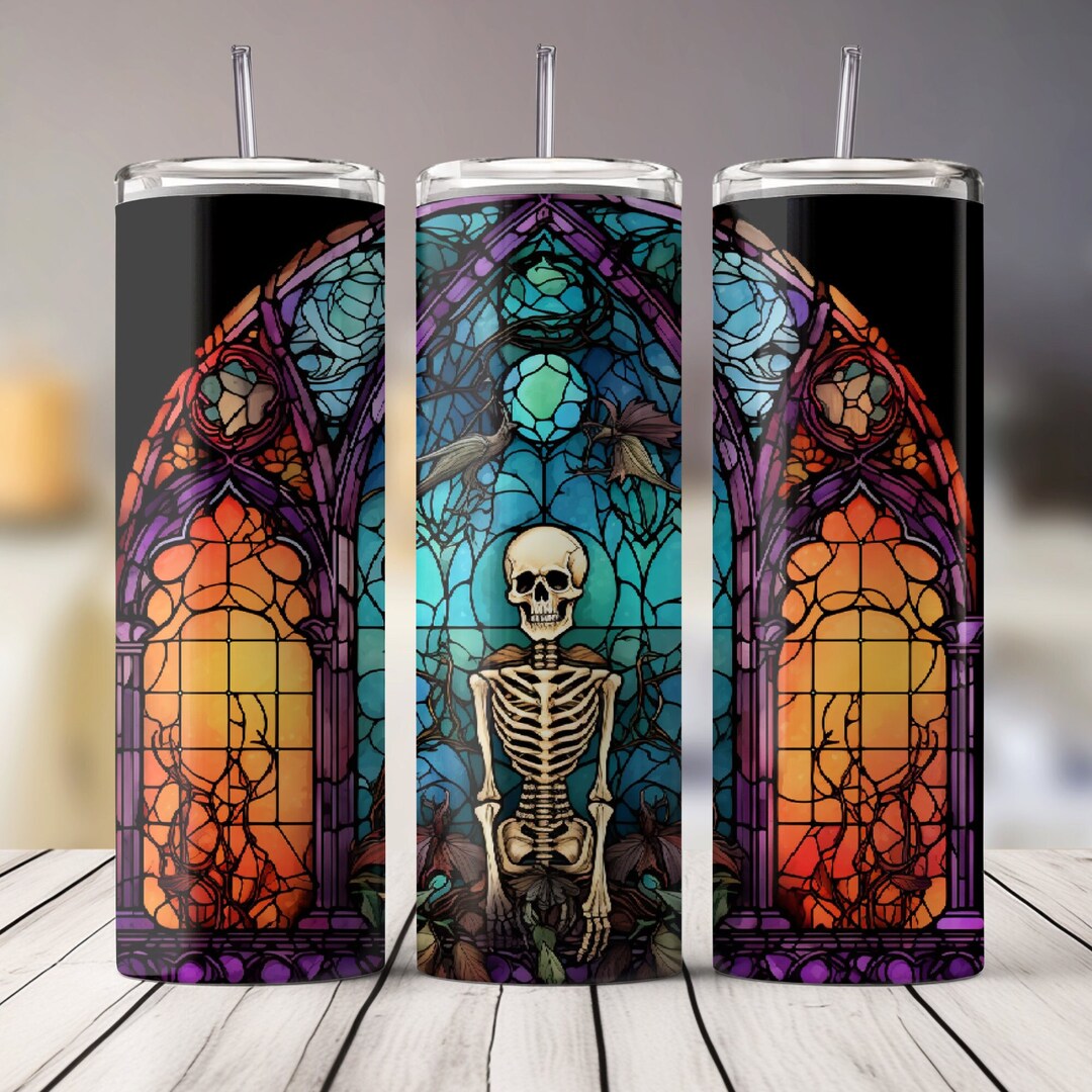 Stain Glass Skull Gothic Design Tumbler Wrap 20 Oz. Straight Skinny ...