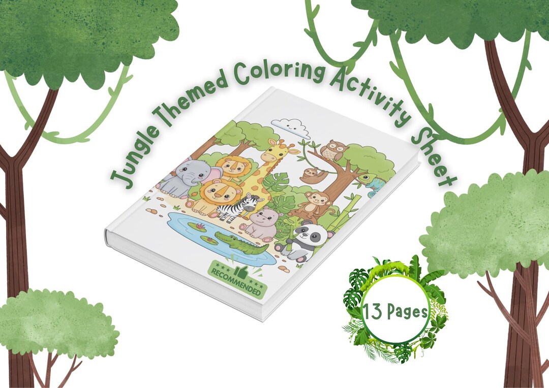 Jungle Animals Coloring Pages: Kids Printable Activity (digital ...
