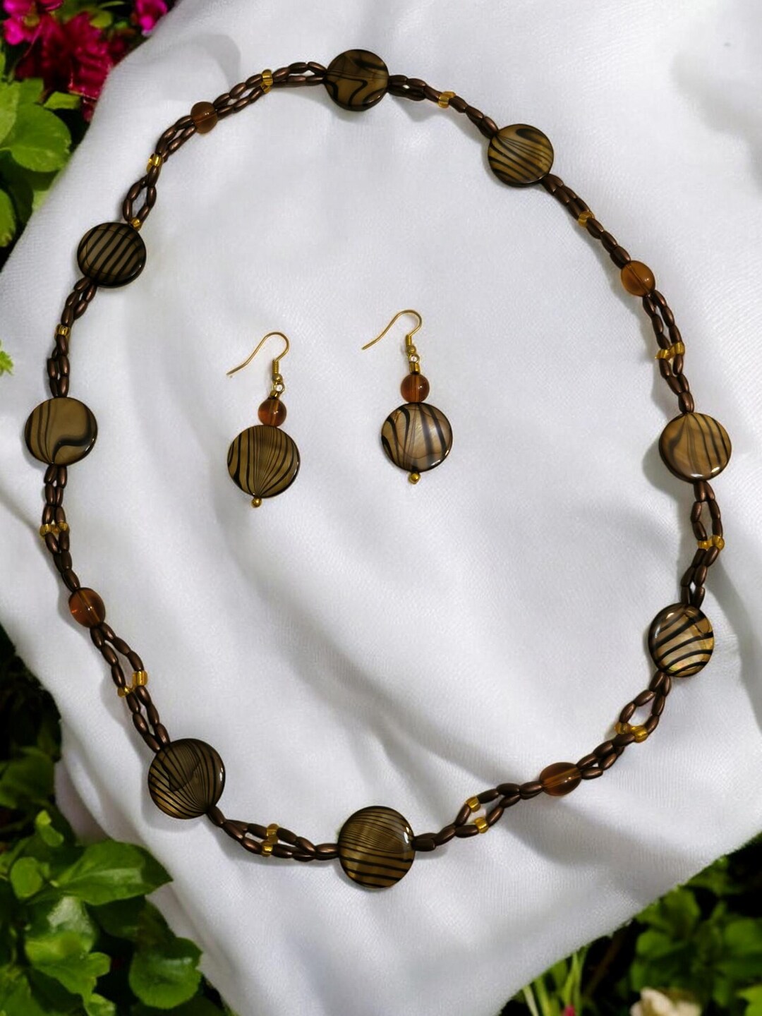 Unique Earth Tone Jewelry Set With Striped Discs and Earrings - Etsy