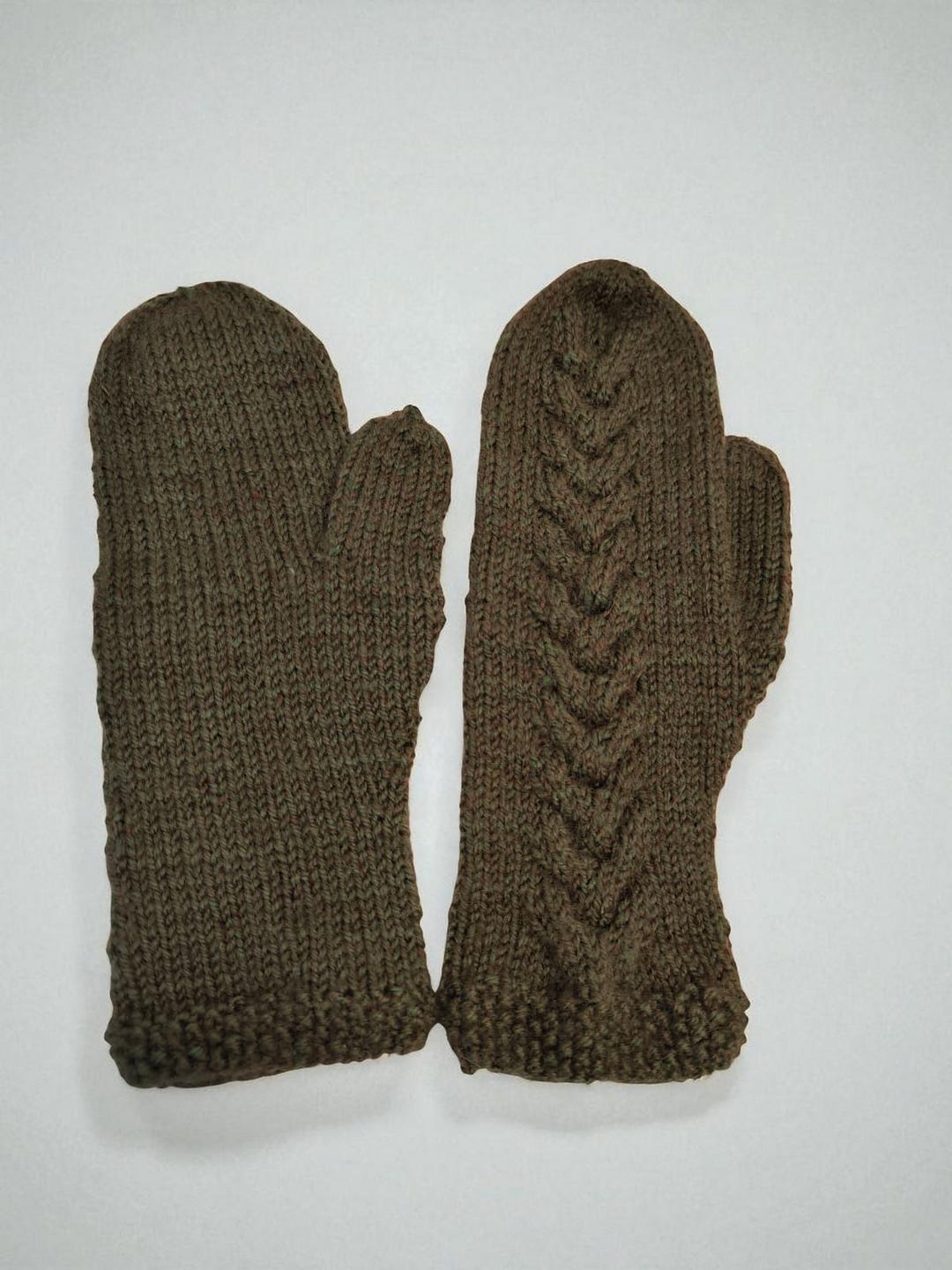 Hand Knit Dark Green Wool Blend Mittens – Warm Winter Gloves, 25 Cm ...