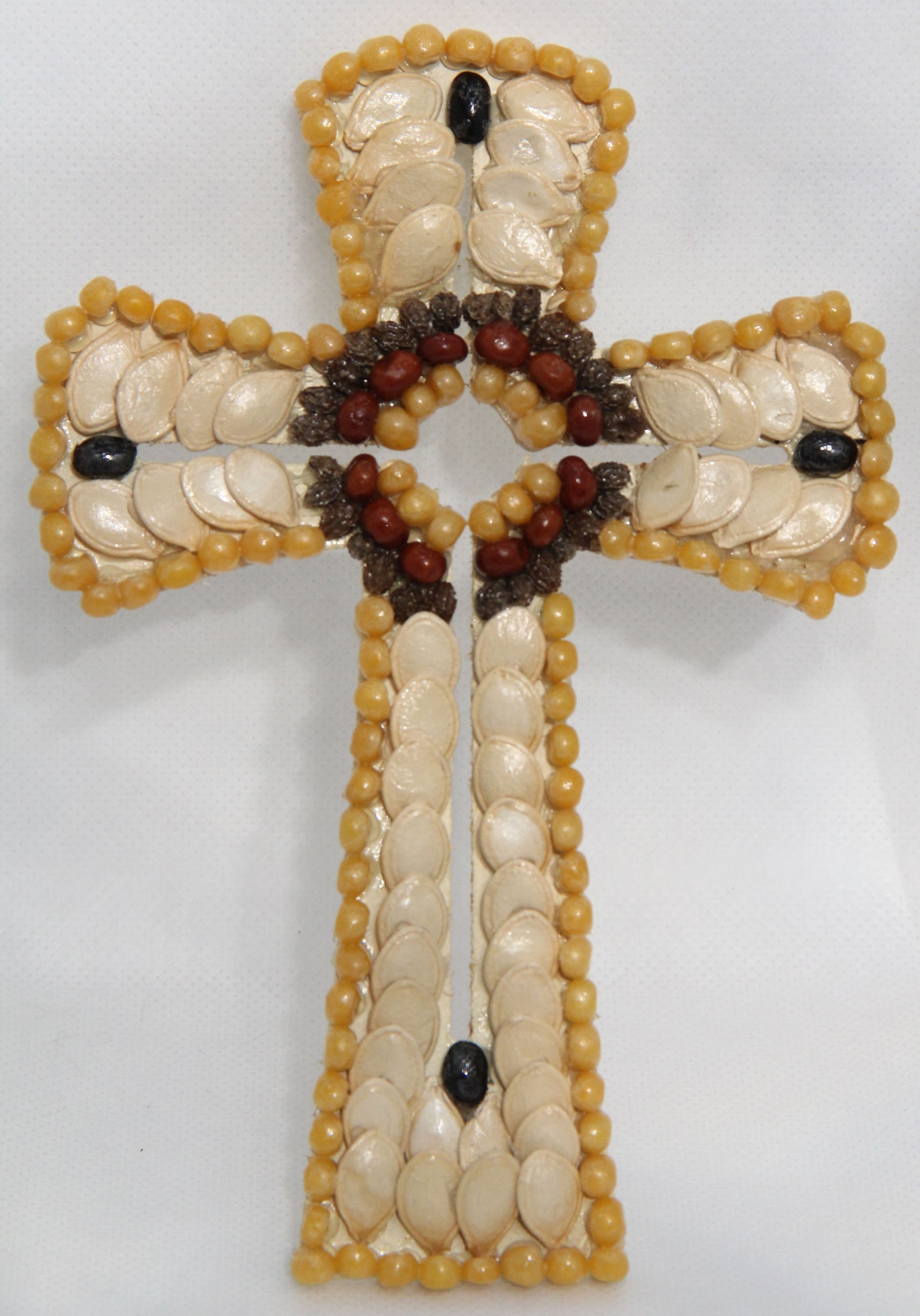 Dried Seeds Crafted Cross. Handmade Wall Decor. Artisanal Hanging Cross ...