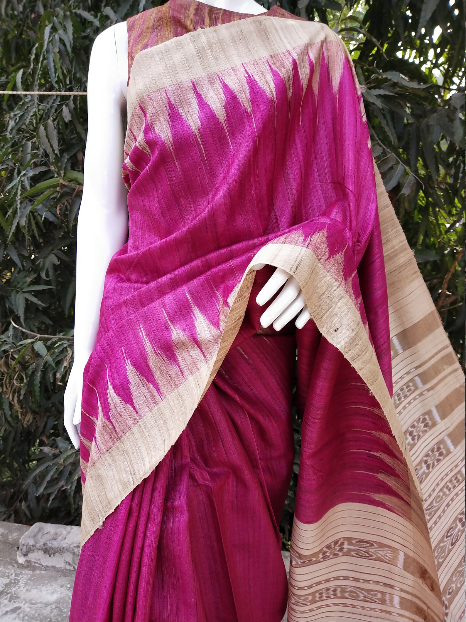 Hand Woven Orissa Tussar Gheecha Silk Rani Saree Which Natural | Etsy