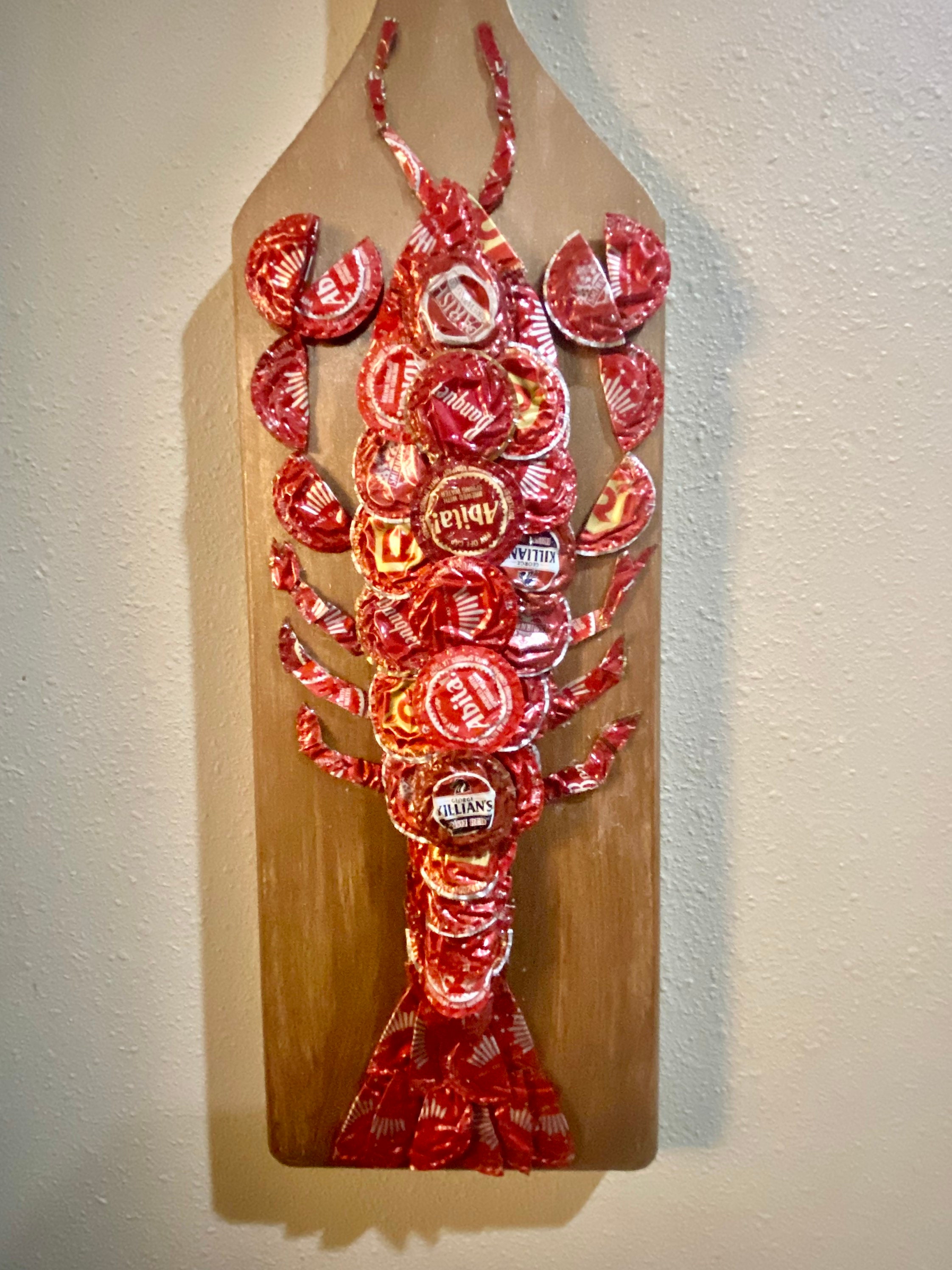 Bottle Cap Crawfish on Wooden Paddle Board - Etsy