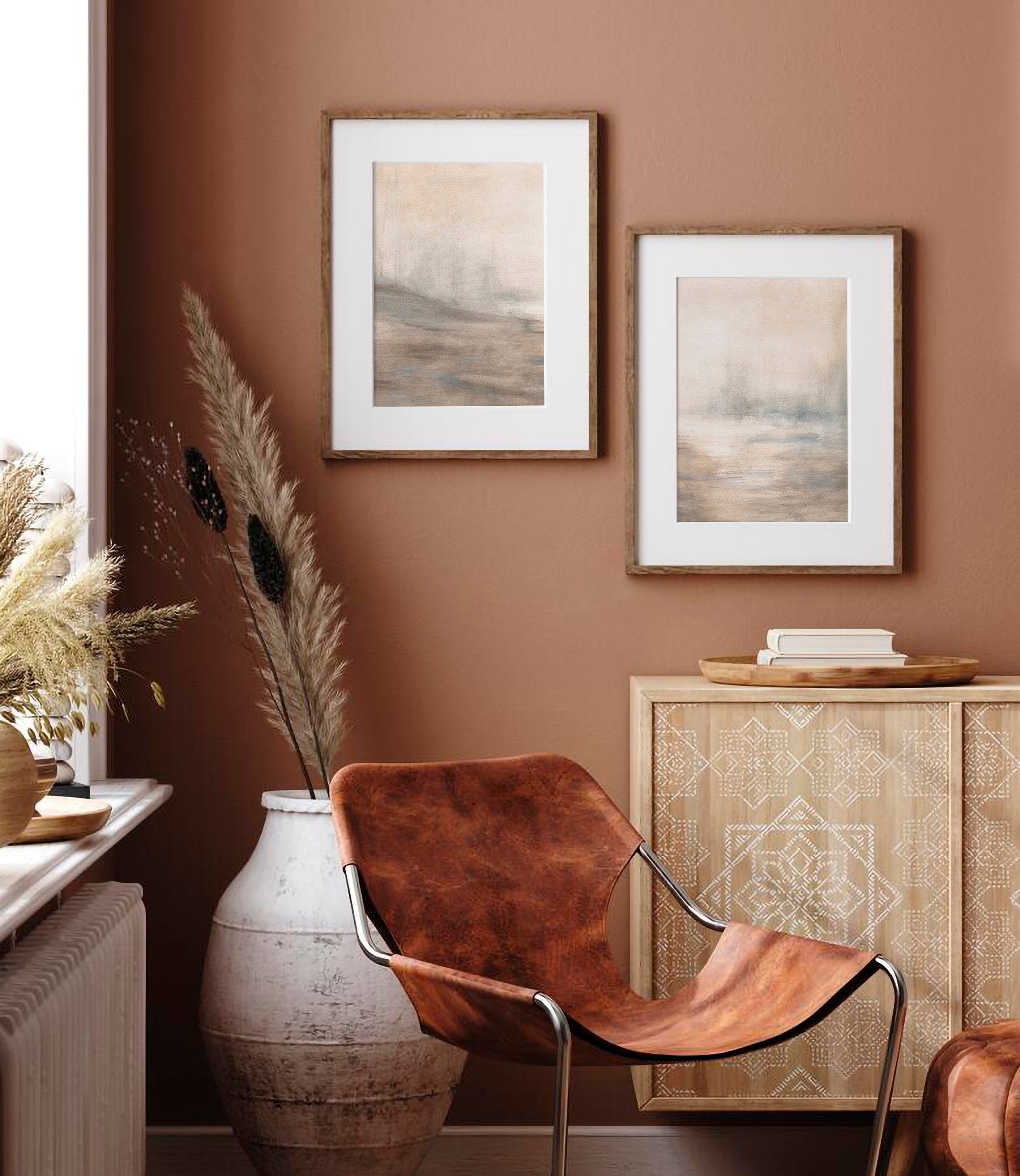 Vintage Muted Printable Wall Art Set of 2 Beige Blue Prints | Etsy