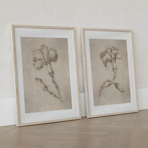 Vintage Botanical Neutral Drawing / Brown Floral Artwork PRINTABLE ...
