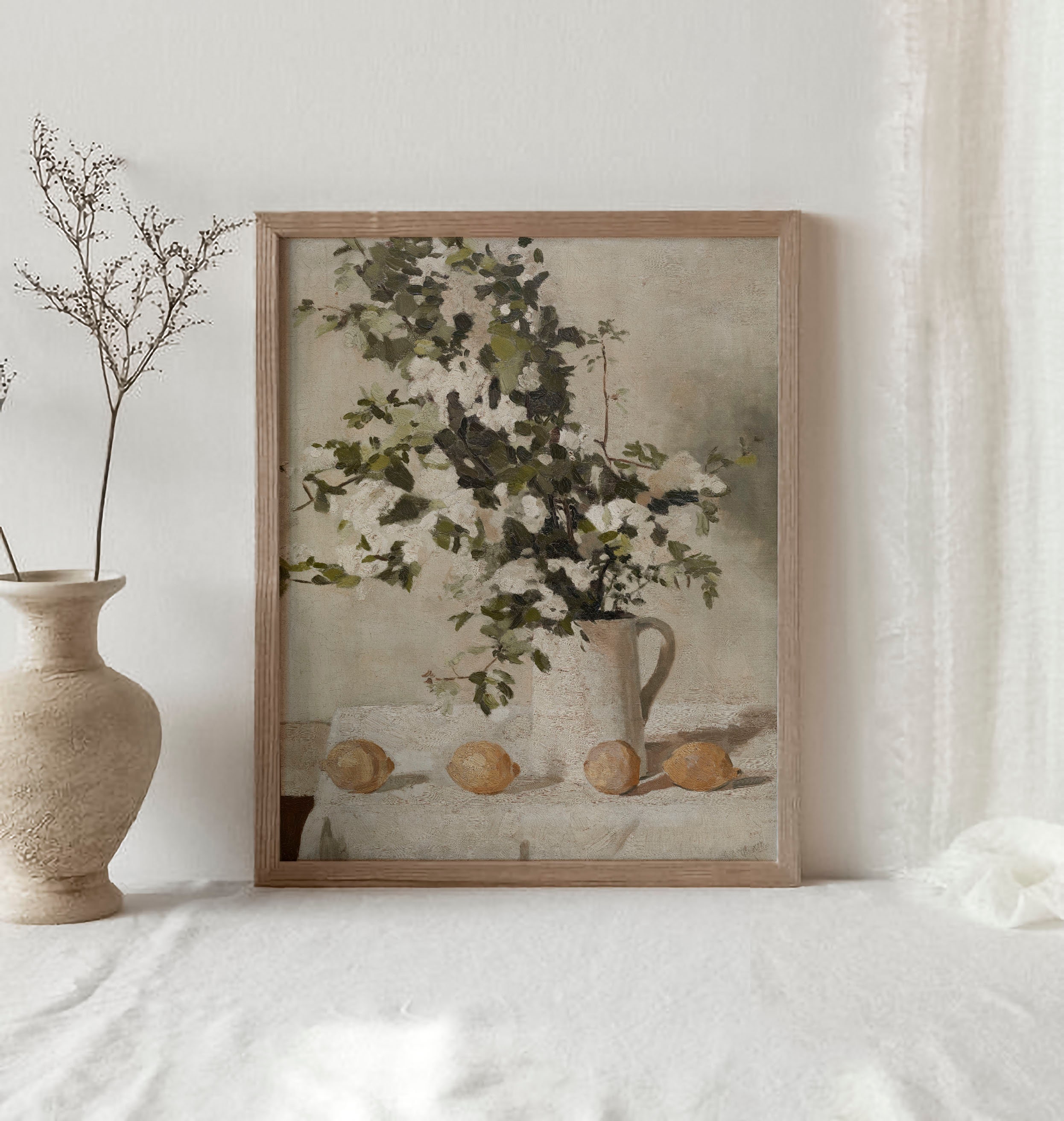 Neutral Still Life Oil Painting / White Flower Vase Art Print - Etsy Canada