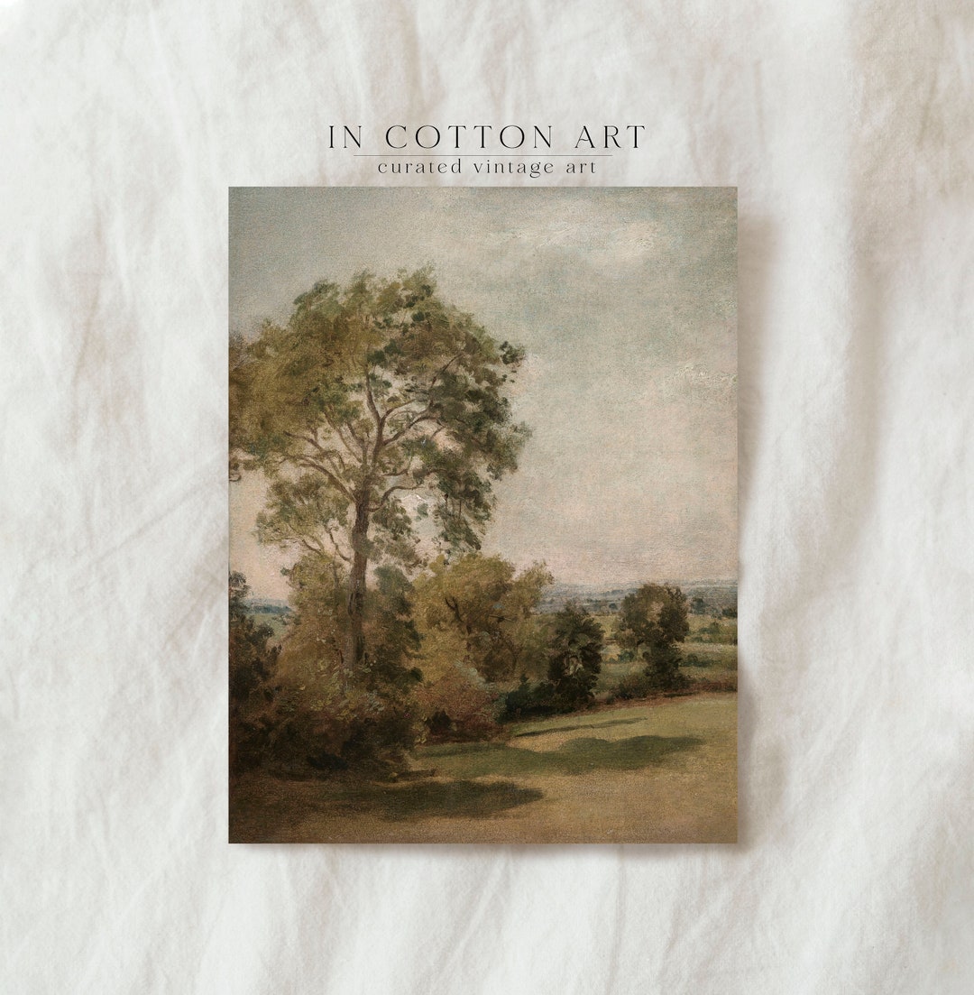 Vintage Tree Art Print / Vertical Landscape Painting Rustic PRINTABLE ...