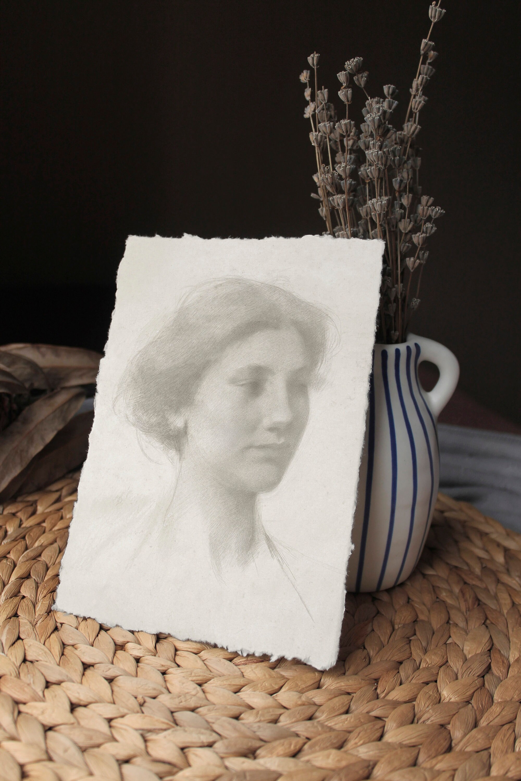 Classic Portrait Sketch / Vintage Woman Drawing / Antique - Etsy