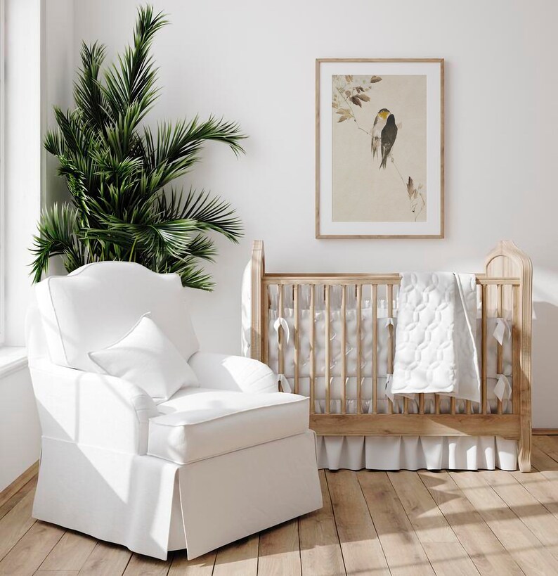 Neutral Bird Illustration / Vintage Farmhouse Nursery Art - Etsy