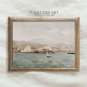 Vintage Muted Coastal Scenery Oil Painting / Mediterranean Landscape ...