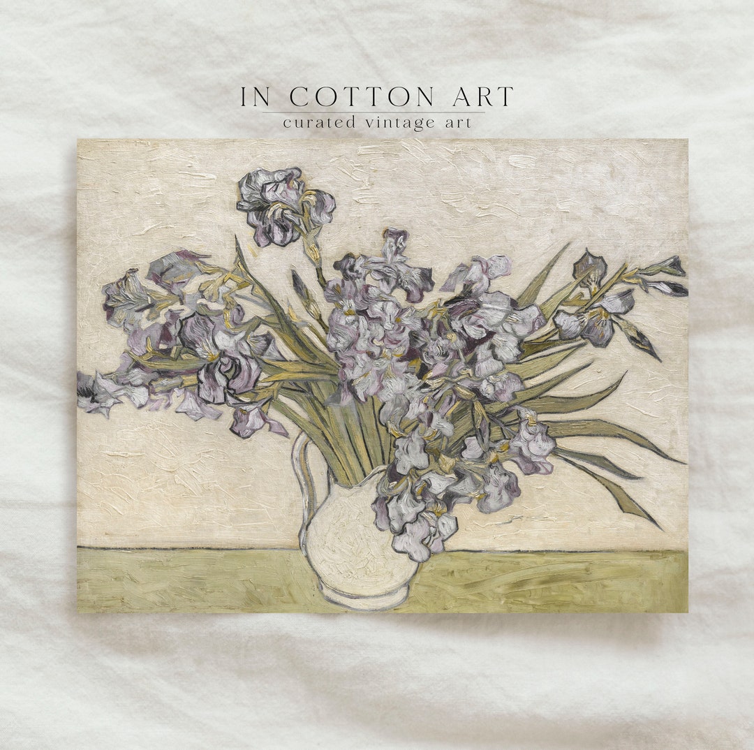 Vintage Iris Oil Painting PRINTABLE / Neutral Vase of Flowers Print ...