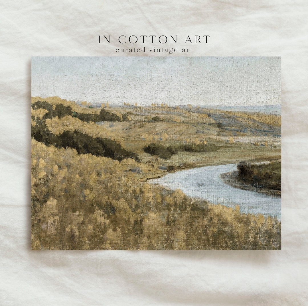 Vintage Tonal Landscape Oil Painting PRINTABLE / Farmhouse River Art ...