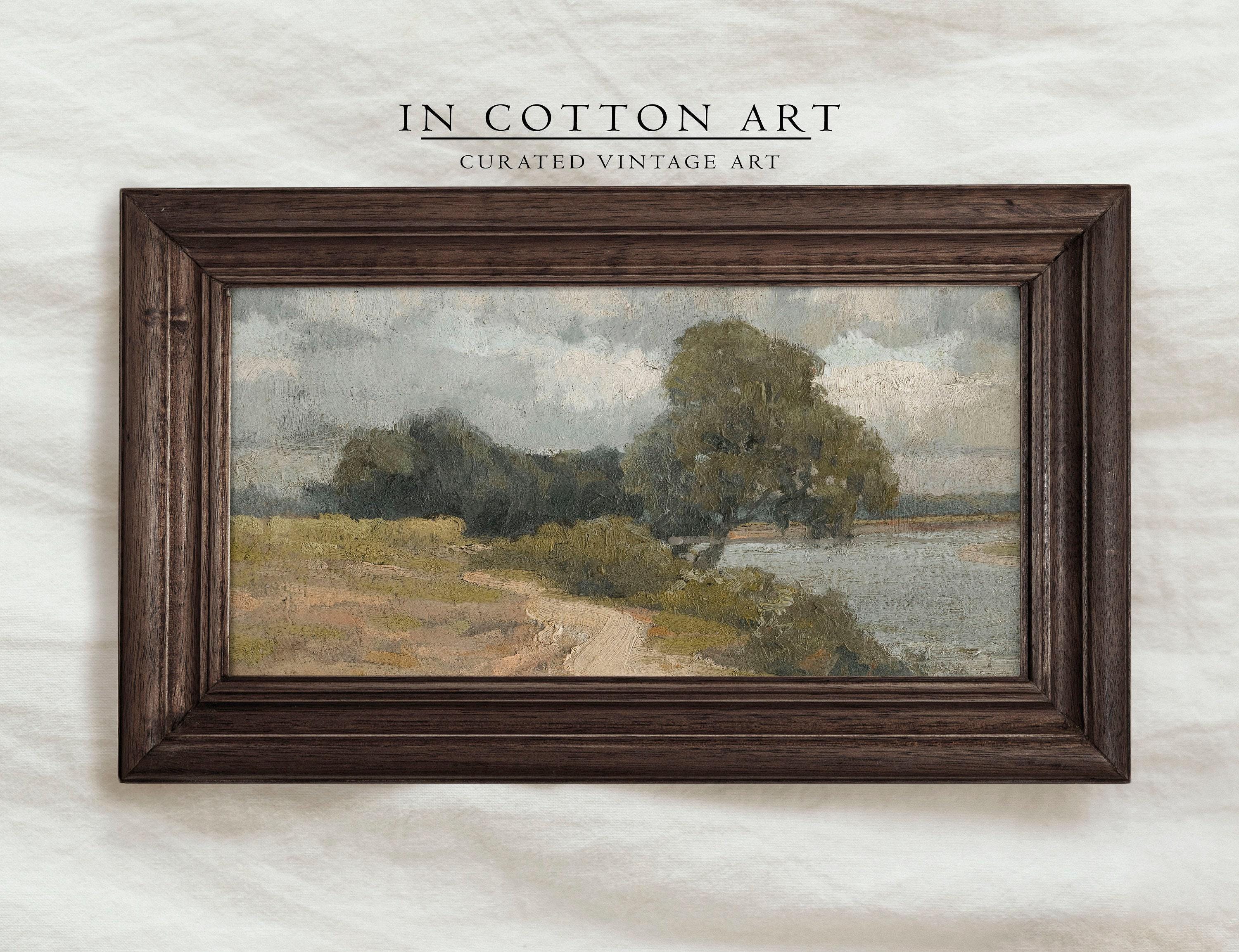 Vintage Panoramic Art Print / Rustic Landscape Painting Above Bed ...