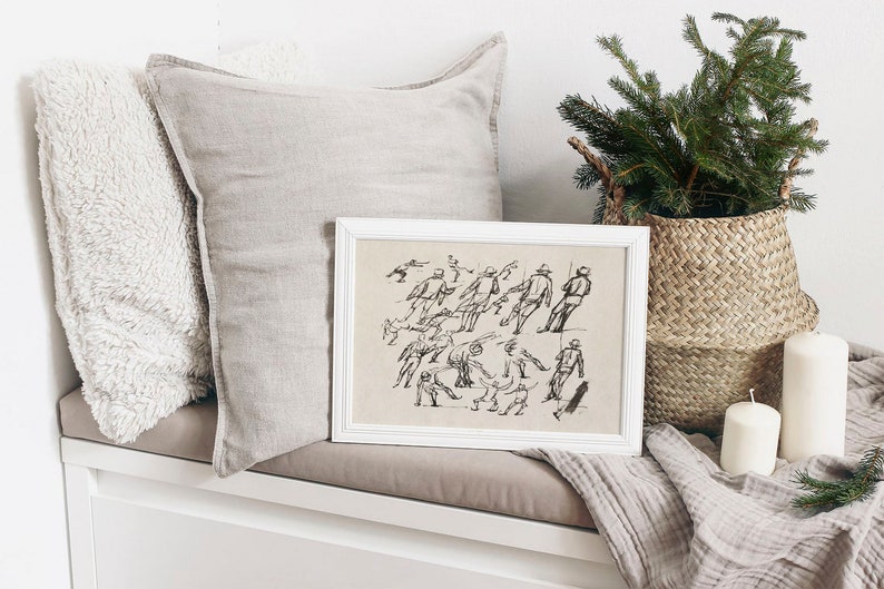 Vintage Ice Skating Sketch PRINTABLE / Holiday Neutral Drawing - Etsy