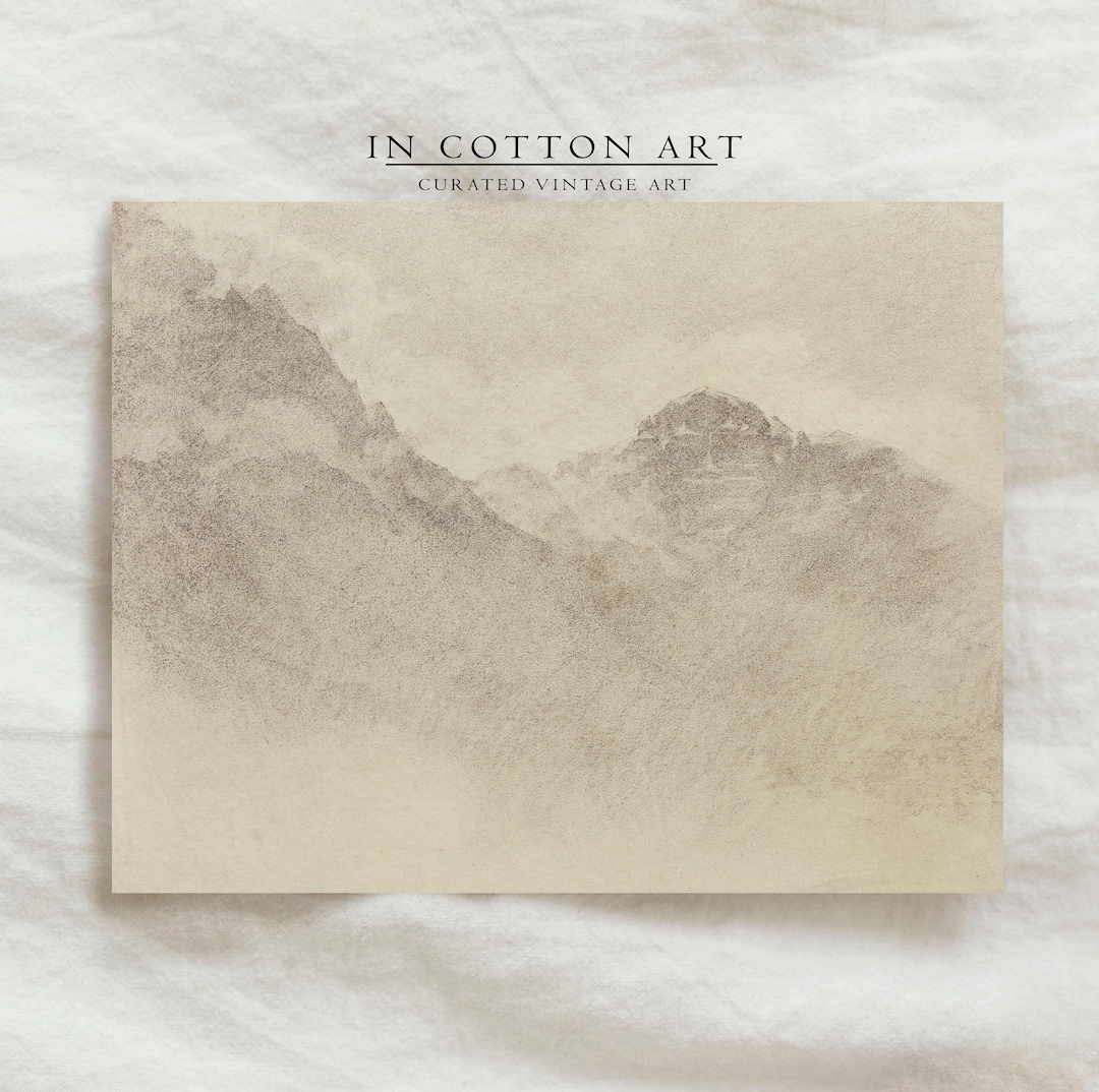 Minimalist Neutral Drawing PRINTABLE / Soft Beige Mountain Landscape ...