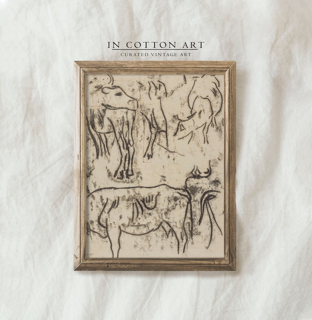Abstract Neutral Animal Drawing PRINTABLE / Vintage Rustic - Etsy