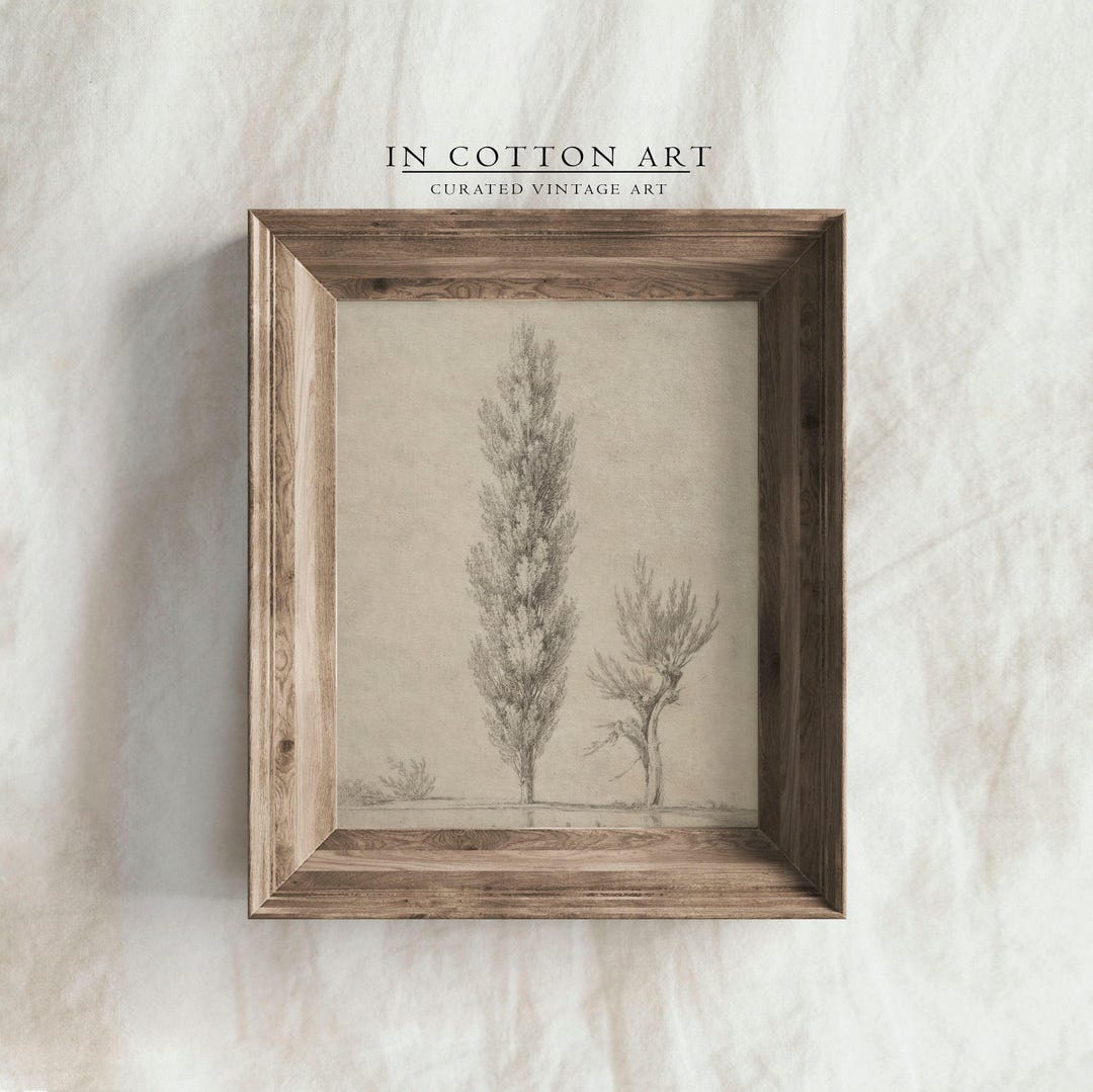 Vintage Beige Tree Drawing Digital Download / Antique Neutral Sketch ...