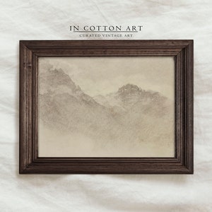 Minimalist Neutral Drawing PRINTABLE / Soft Beige Mountain Landscape ...