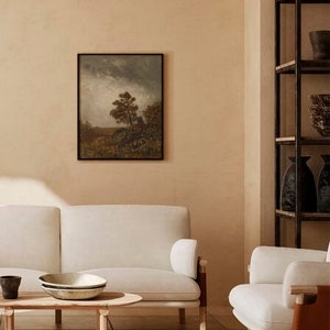 Moody Country Landscape Painting / Vintage Farmhouse Wall Art - Etsy