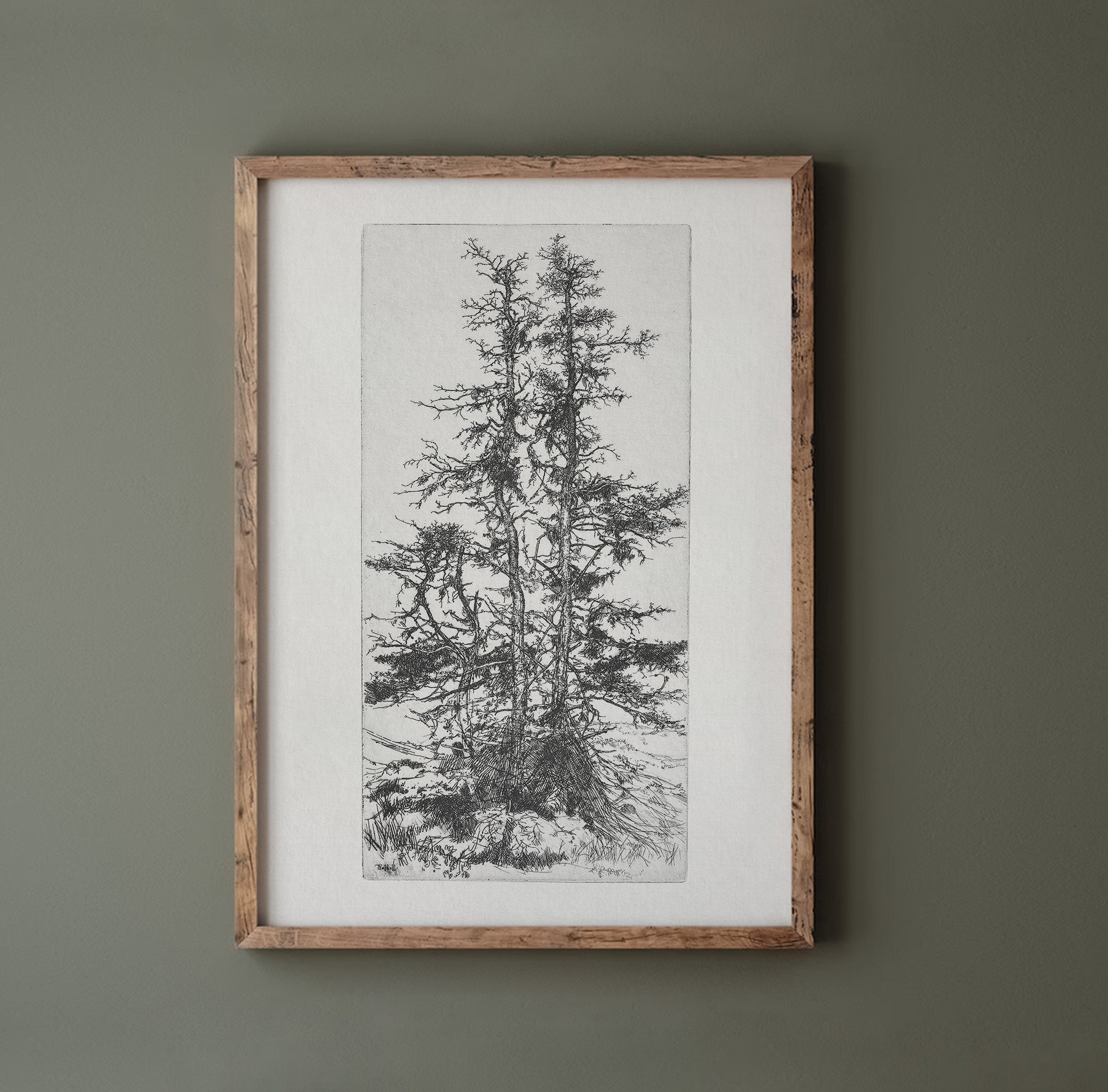 Winter Pine Tree Drawing / Holiday Tree Art Print PRINTABLE / - Etsy