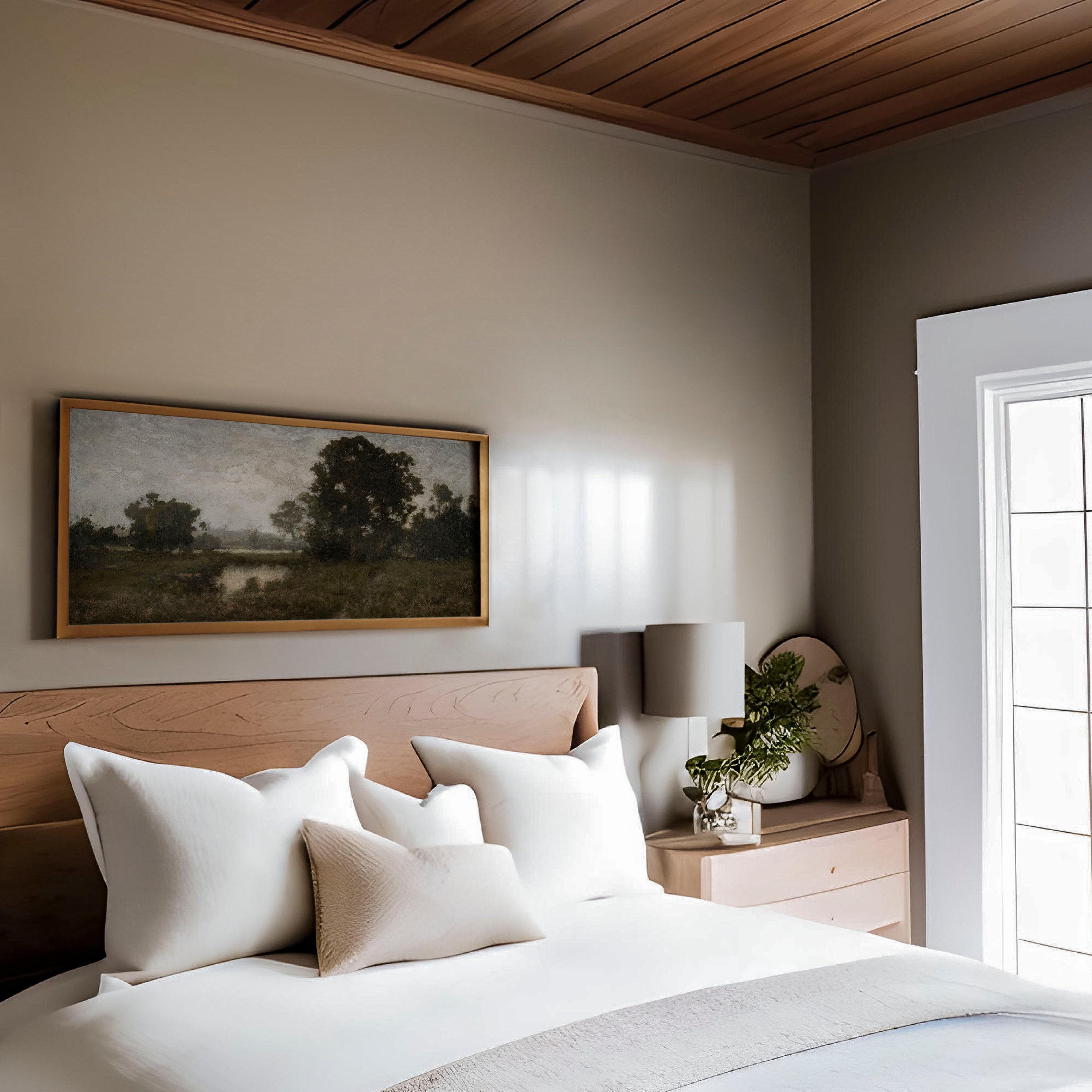 Long Print Above Bed / Moody Panoramic Landscape Wall Decor / Vintage ...