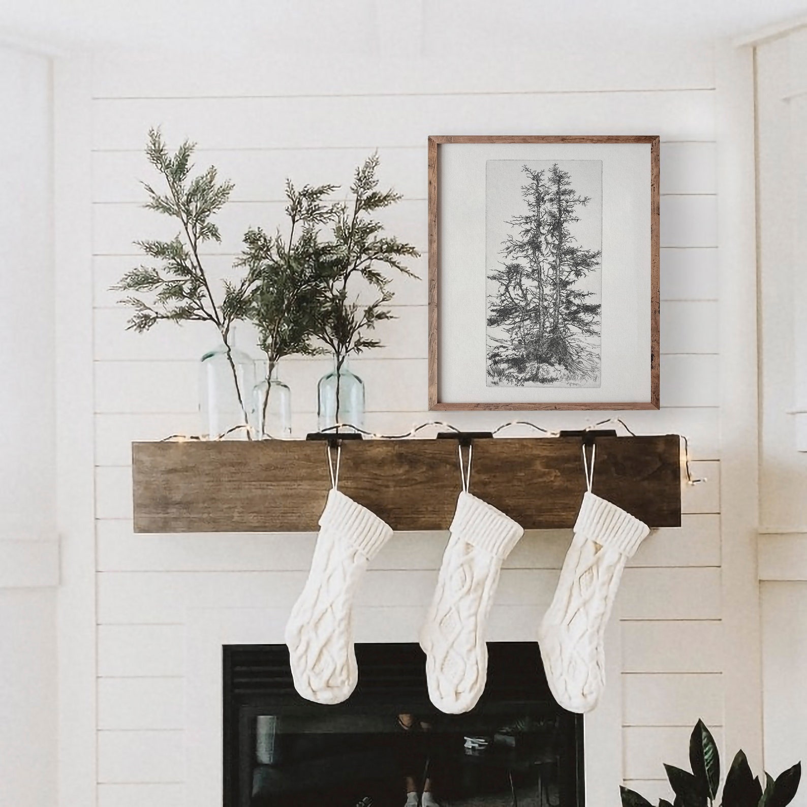 Winter Pine Tree Drawing / Holiday Tree Art Print PRINTABLE / - Etsy