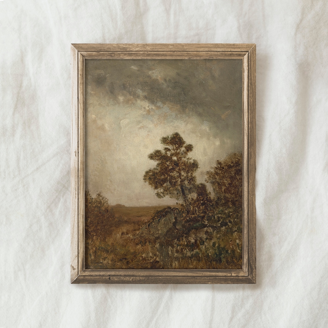 Moody Country Landscape Painting / Vintage Farmhouse Wall Art - Etsy