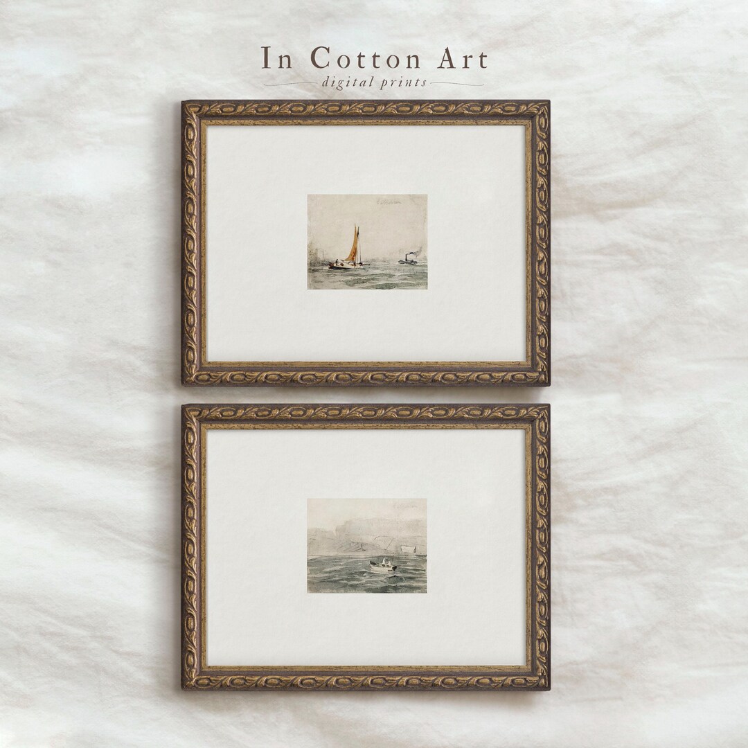 Muted Nautical Seascape Wall Art SET / Minimalist Blue Coastal Art ...