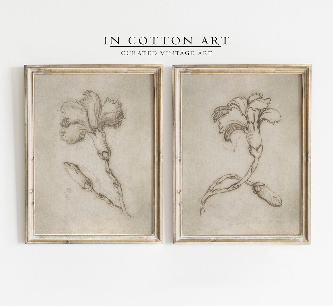 Vintage Botanical Neutral Drawing / Brown Floral Artwork PRINTABLE ...