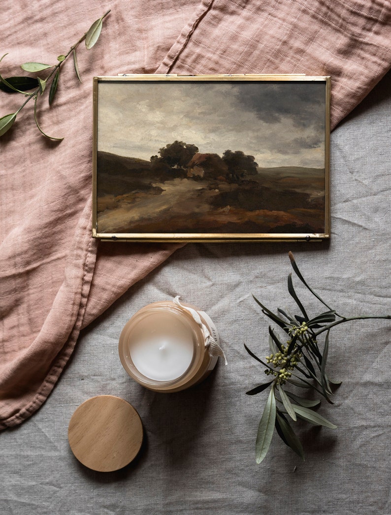 Moody Landscape Oil Painting / Rustic Farmhouse Art Print / | Etsy