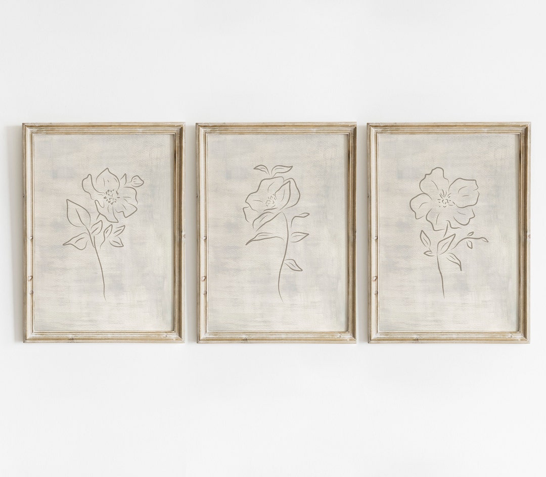 3 Piece Wall Art Farmhouse, 3 Piece Neutral Prints, Neutral Flower ...