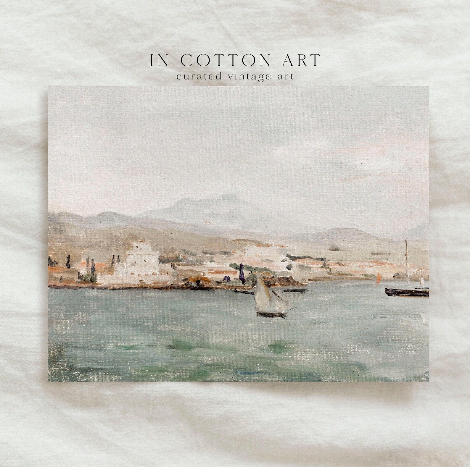 Vintage Muted Coastal Scenery Oil Painting / Mediterranean Landscape ...