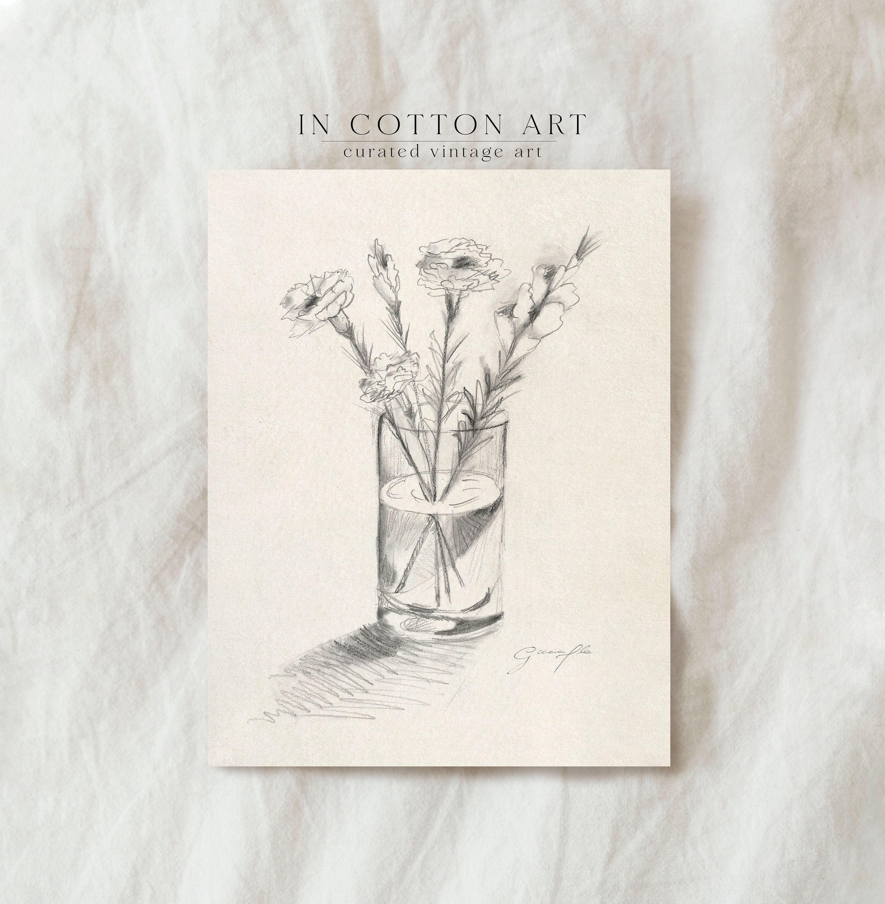 Minimalist Neutral Botanical Sketch / Farmhouse Floral Nursery Art ...