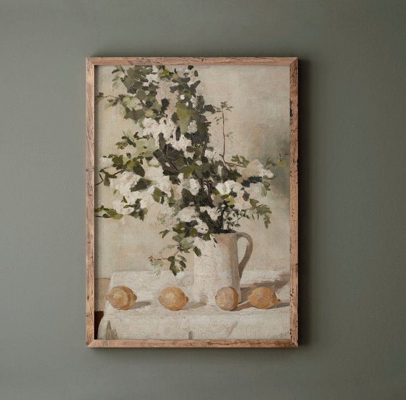 Neutral Still Life Oil Painting / White Flower Vase Art Print - Etsy