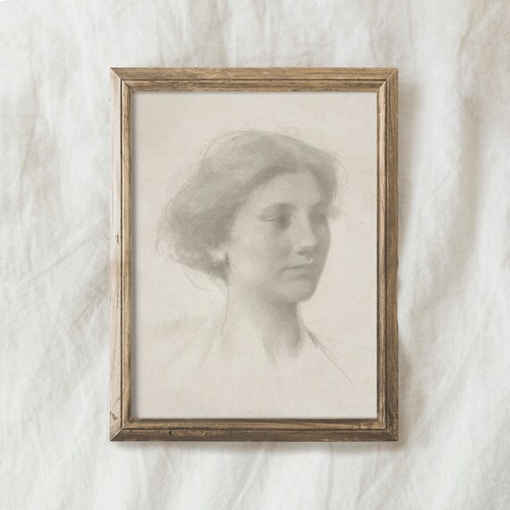 Classic Portrait Sketch / Vintage Woman Drawing / Antique - Etsy