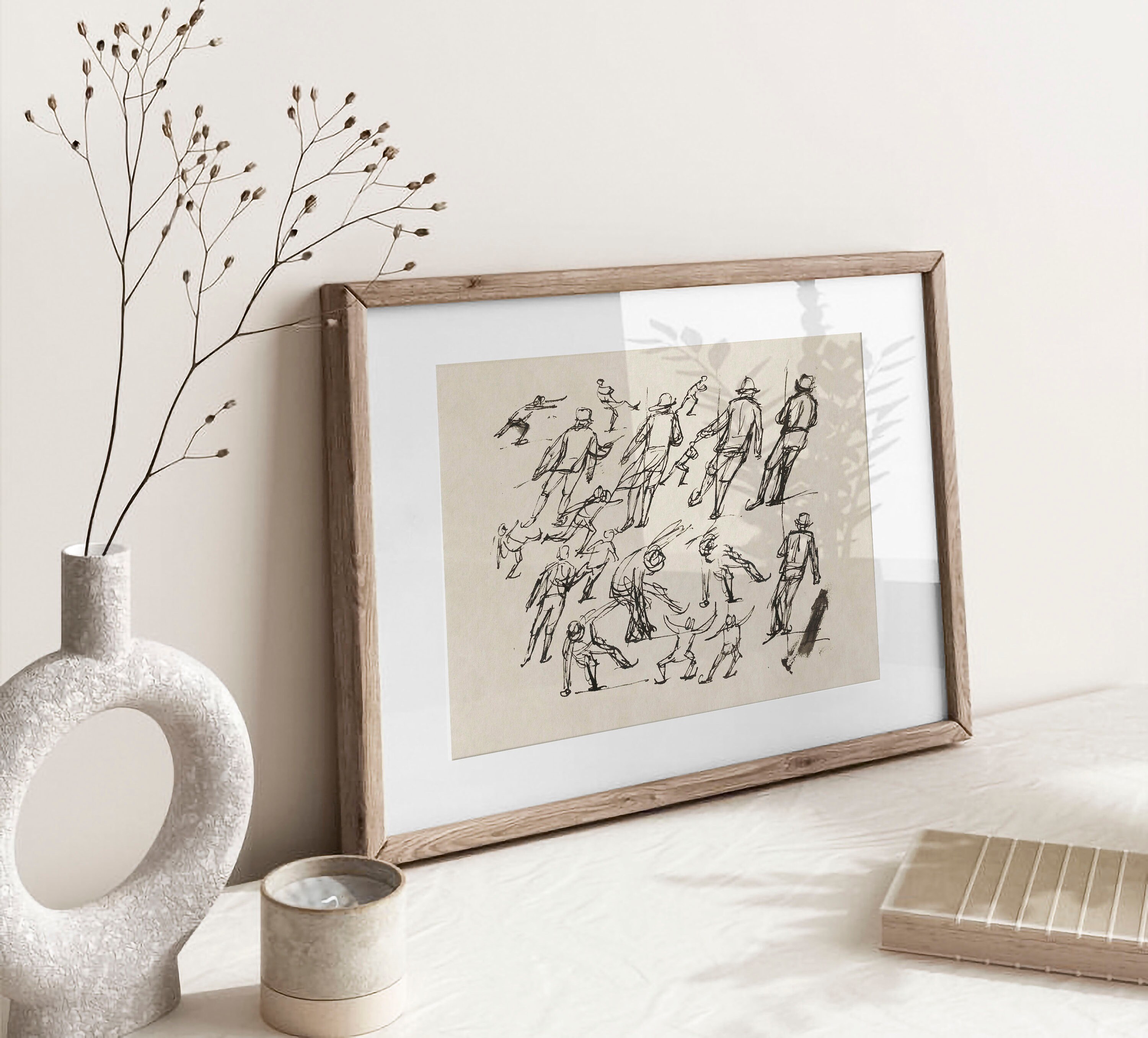 Vintage Ice Skating Sketch PRINTABLE / Holiday Neutral Drawing - Etsy