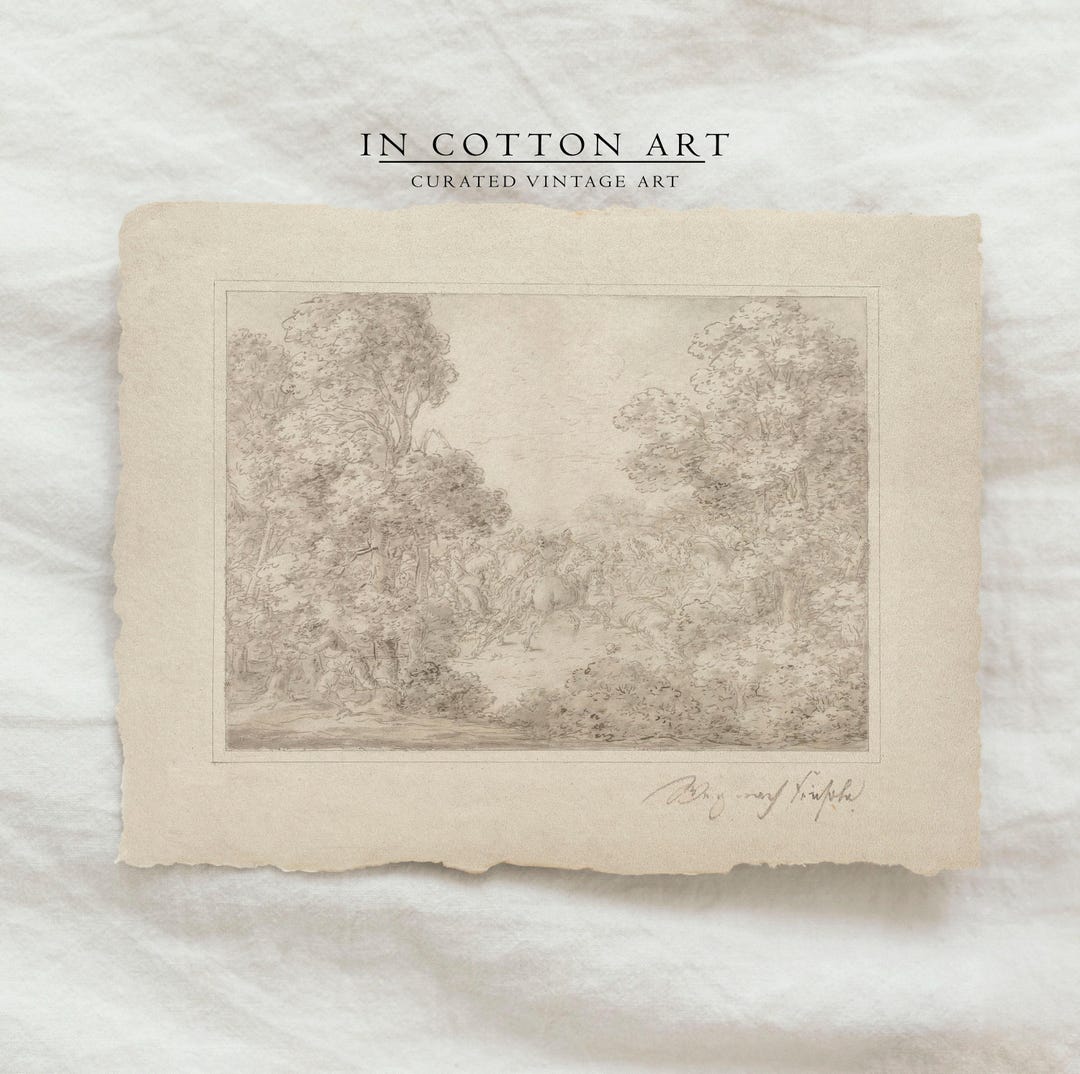 Vintage Landscape Drawing Wall Art PRINTABLE / Neutral Rustic Forest ...