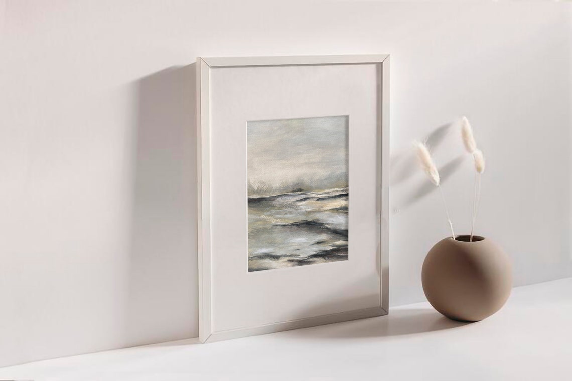 Calming Painting Neutral Blue and Beige Abstract Painting | Etsy