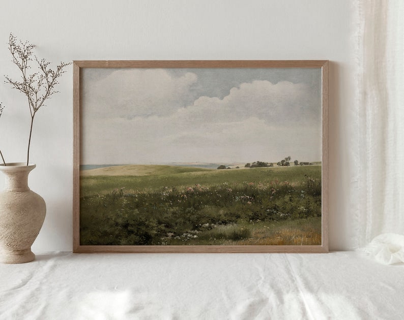Vintage Green Landscape Oil Painting / Antique Scenery Art - Etsy