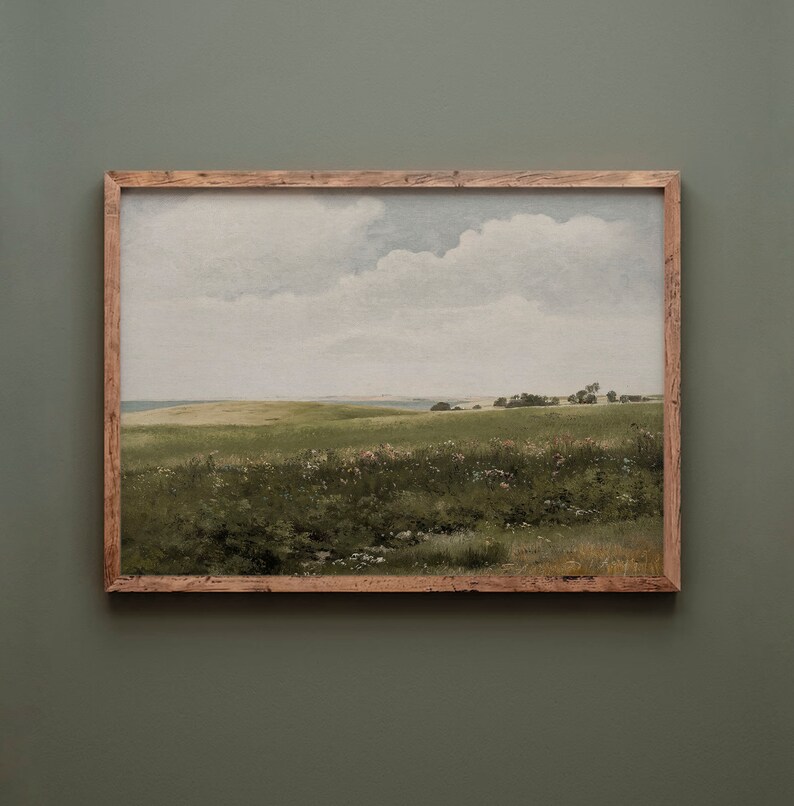 Vintage Green Landscape Oil Painting / Antique Scenery Art - Etsy