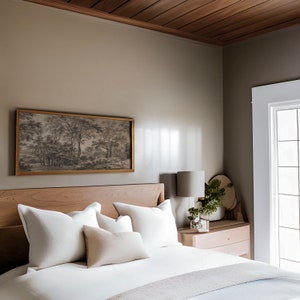 Vintage Narrow Moody Painting Above Bed / Long Horizontal Dark ...