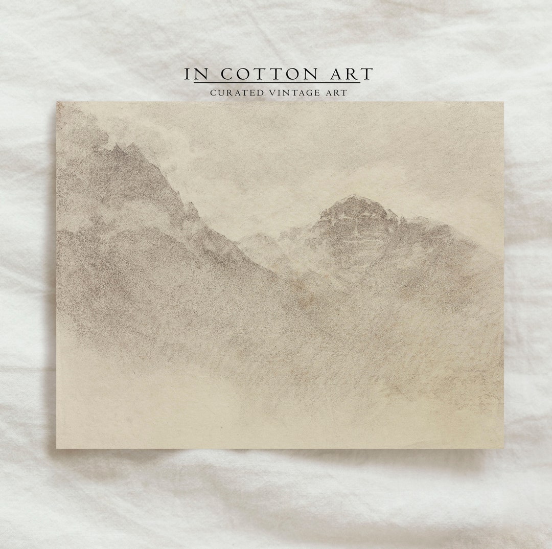 Minimalist Neutral Drawing PRINTABLE / Soft Beige Mountain Landscape ...