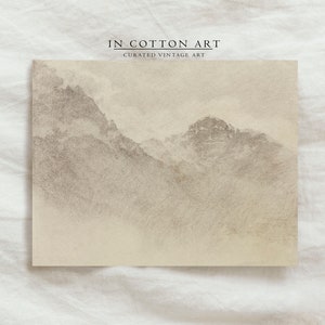 Minimalist Neutral Drawing PRINTABLE / Soft Beige Mountain Landscape ...