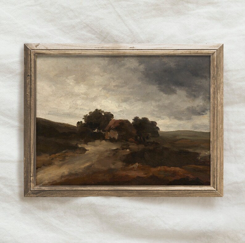 Moody Landscape Oil Painting / Rustic Farmhouse Art Print / - Etsy