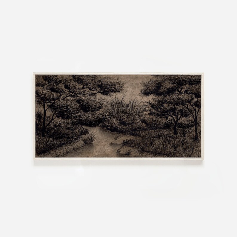Panoramic Dark Charcoal Landscape Drawing / Narrow Moody - Etsy