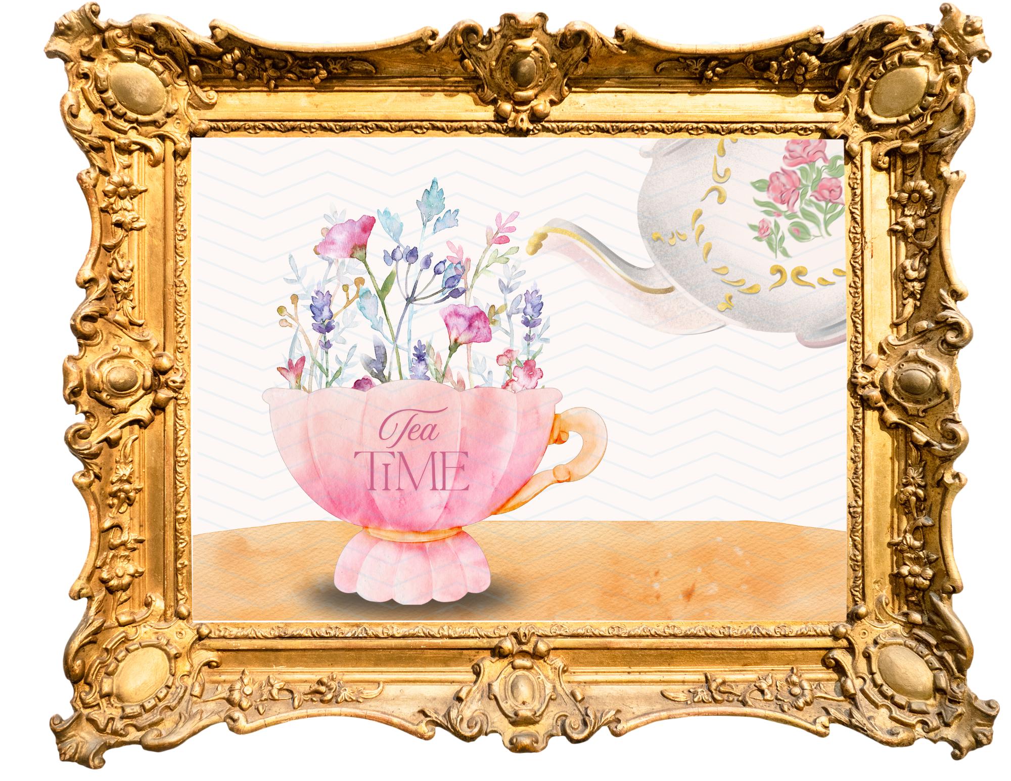 British Tea Time Watercolor Print | Floral Teacup Illustration ...