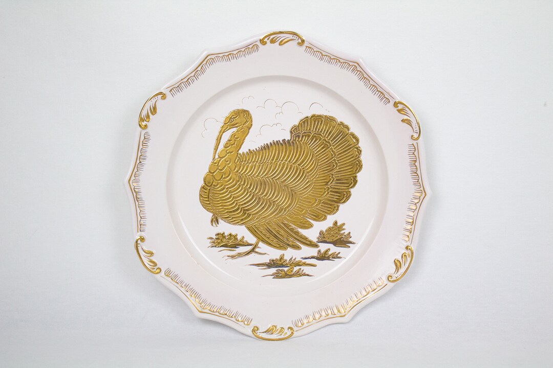 Vintage Gold Turkey Serving Plate - Etsy